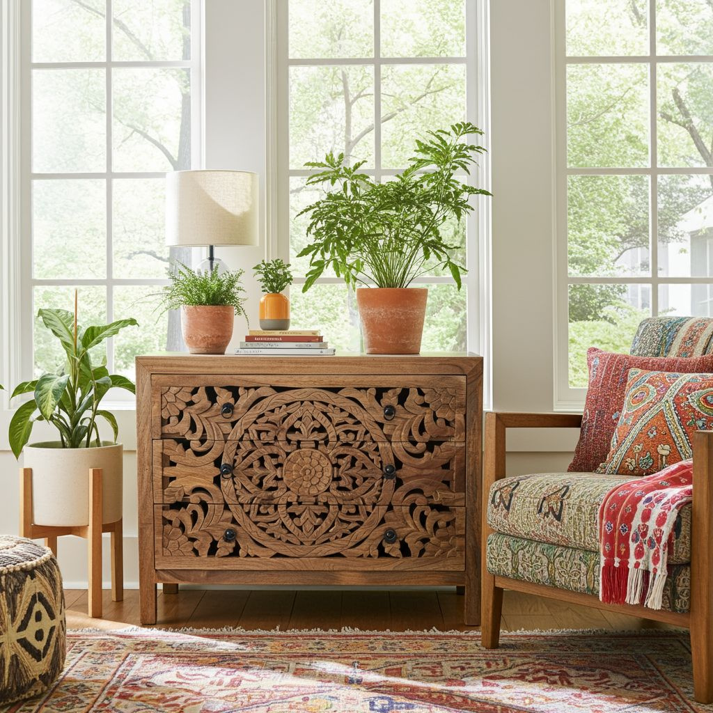 Komoda rzeźbiona z szufladami WCDS-3-100-MN z drewna mango | MEBLE ...